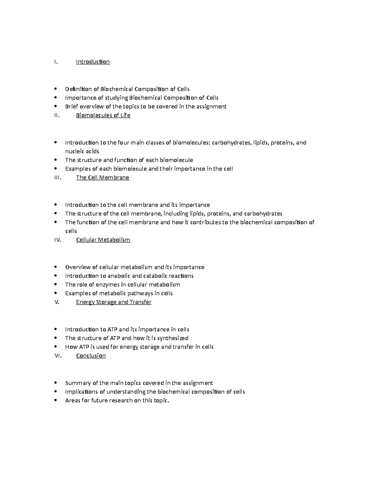 Outline biochemistry - I. Introduction Definition of Biochemical ...