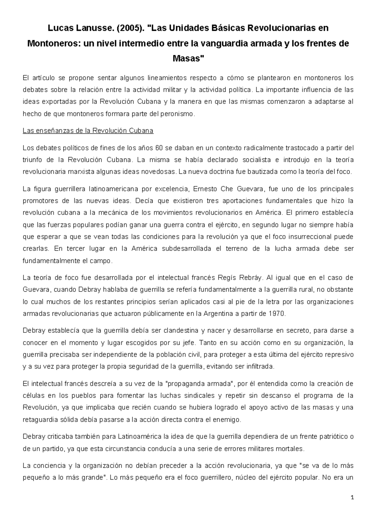 Resumen DE Montoneros DE Lanusse - Lucas Lanusse. (2005). "Las Unidades ...