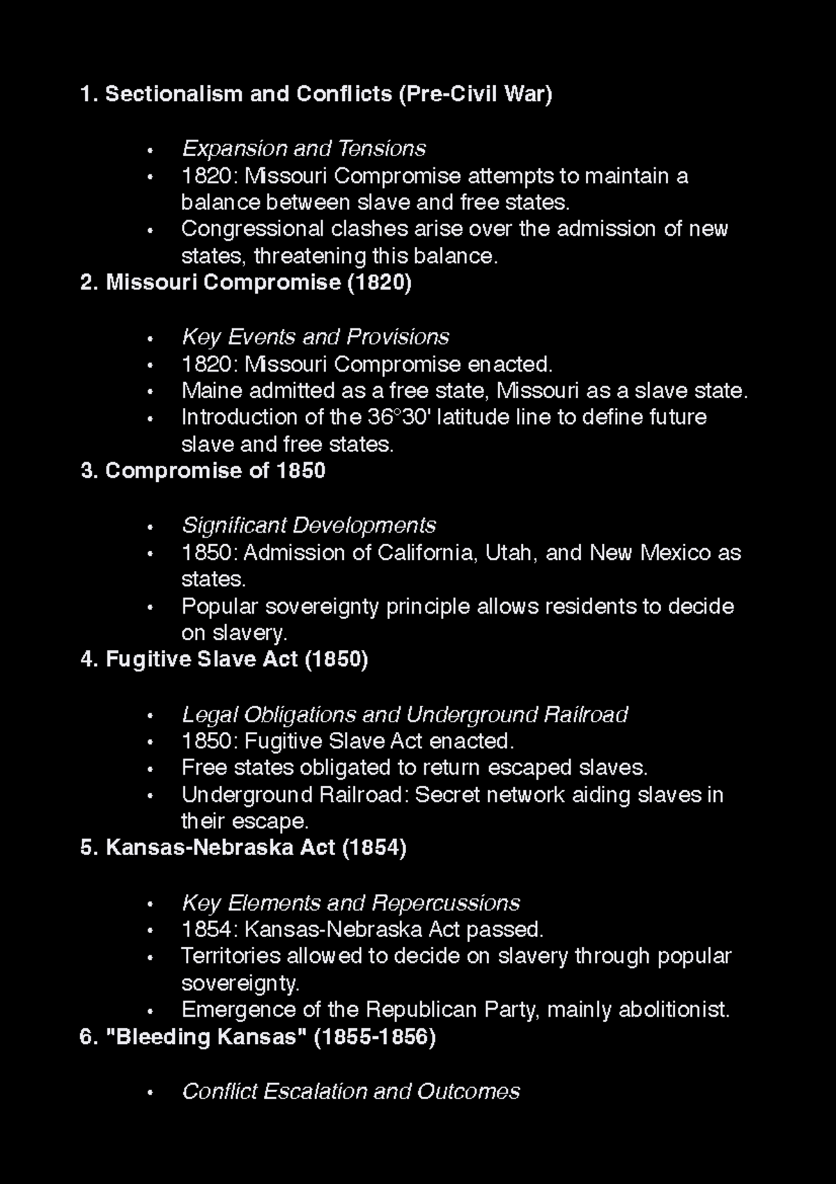 Fiche de revsion us civ pdf - Sectionalism and Conflicts (Pre-Civil War ...