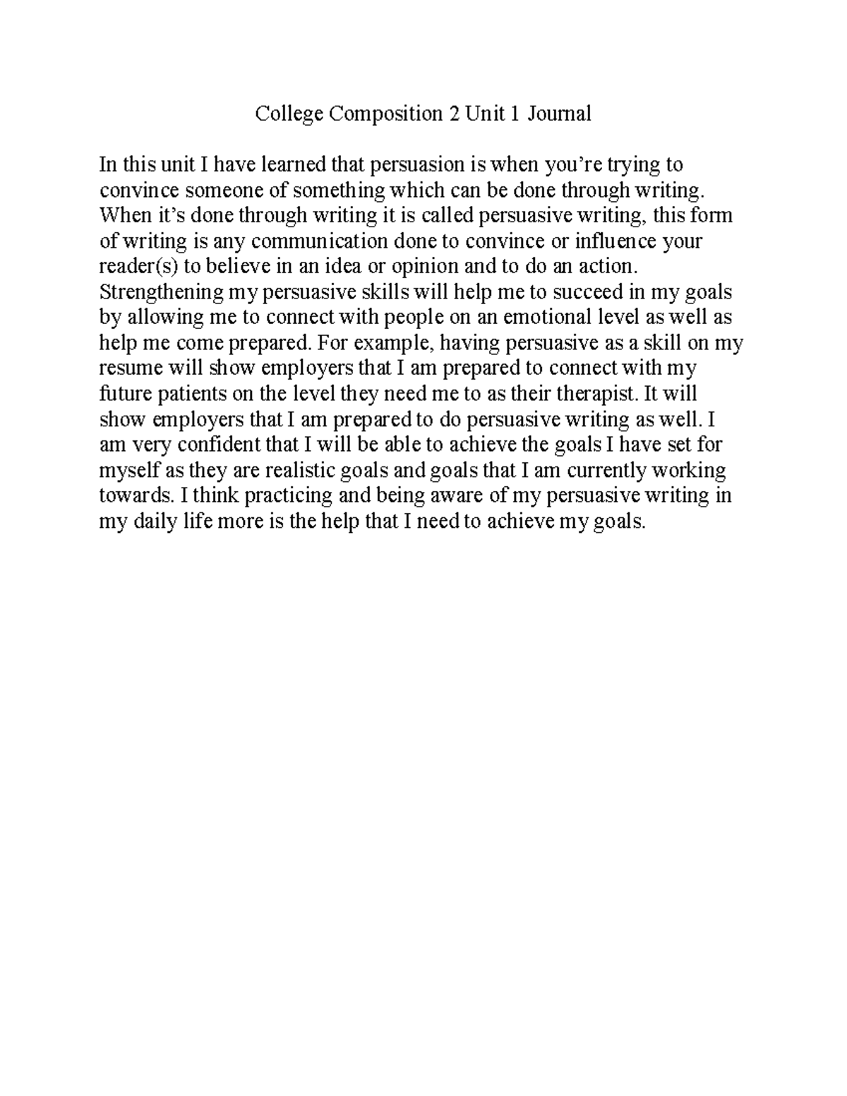 College Composition 2 Unit 1 Journal - College Composition 2 Unit 1 ...