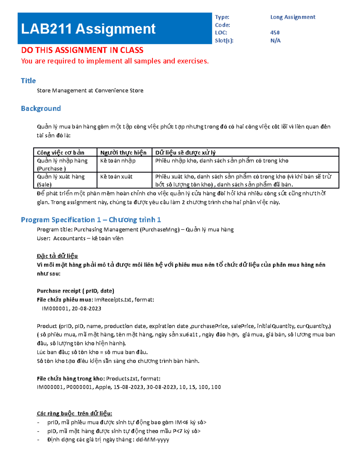 J1l Acc Sdd Lab211 Assignment Type Long Assignment Code Loc 450 Slots Na Do This 