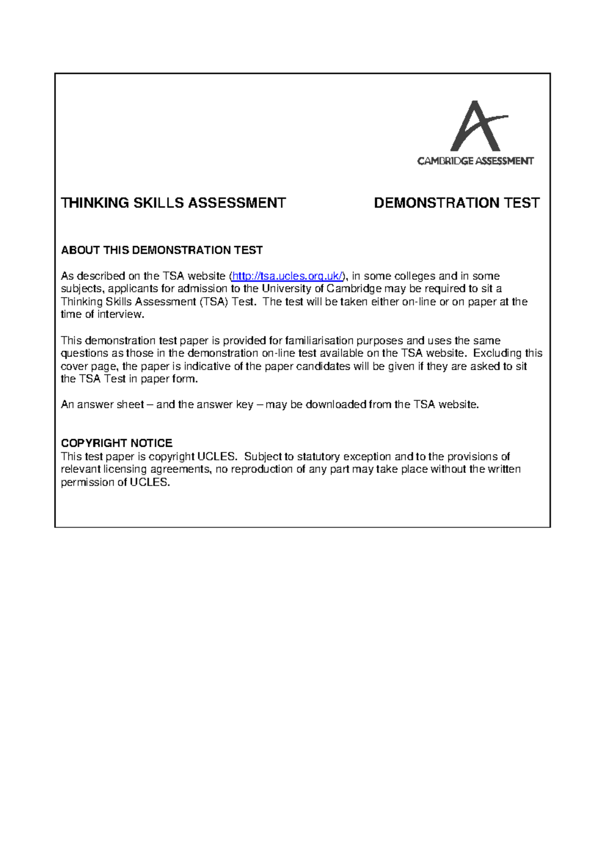 Thinking Skills Assessment Cambridge ass - THINKING SKILLS ASSESSMENT ...