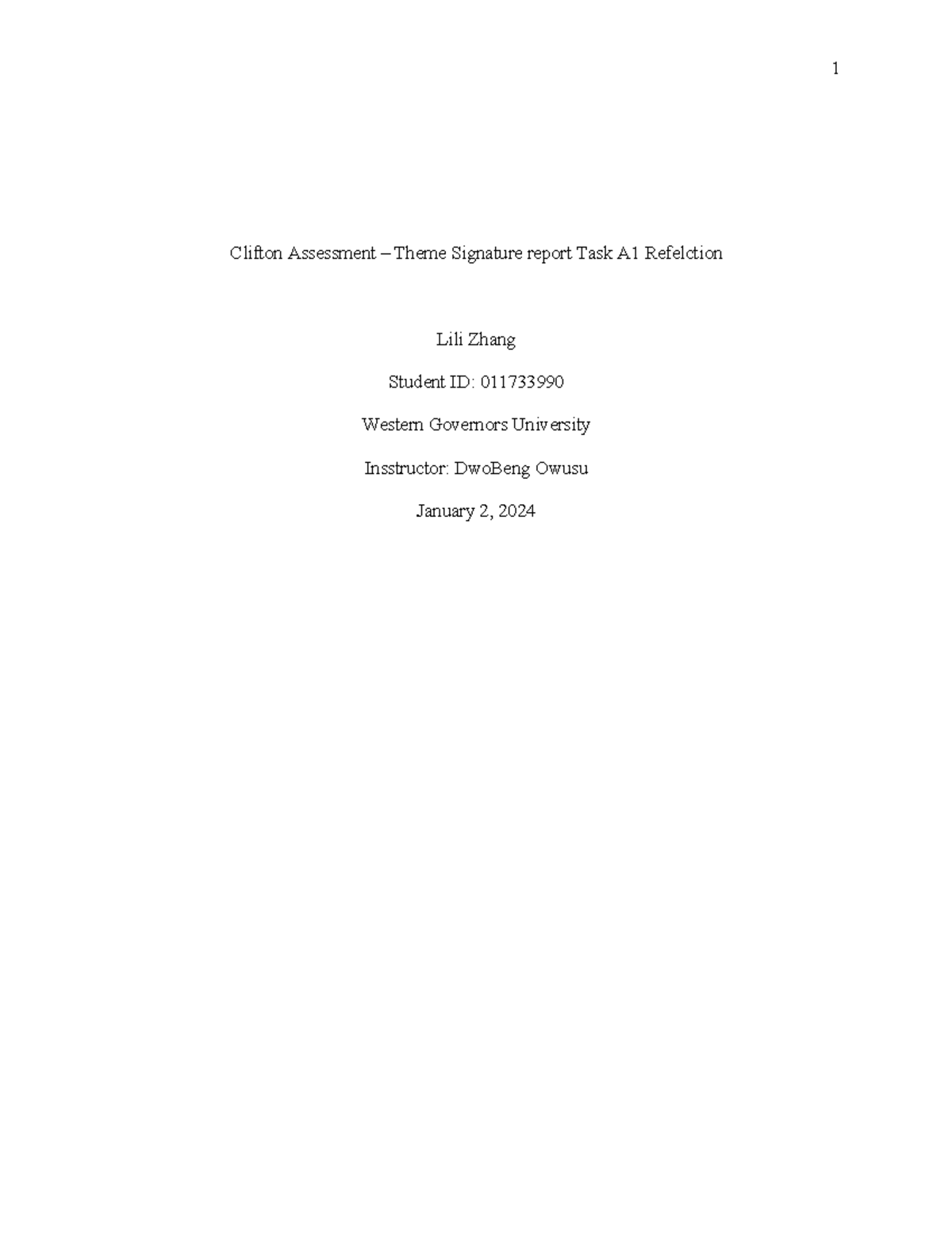 A1 reflection report - orientation passed - Clifton Assessment – Theme ...