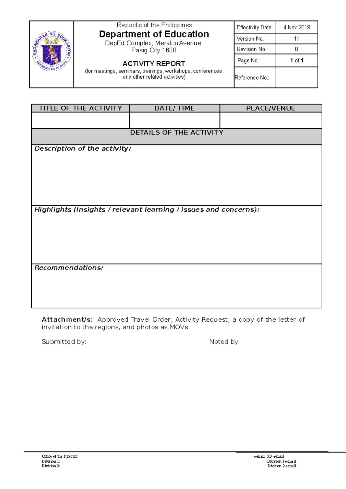 Activity report form - Republic of the Philippines Department of ...