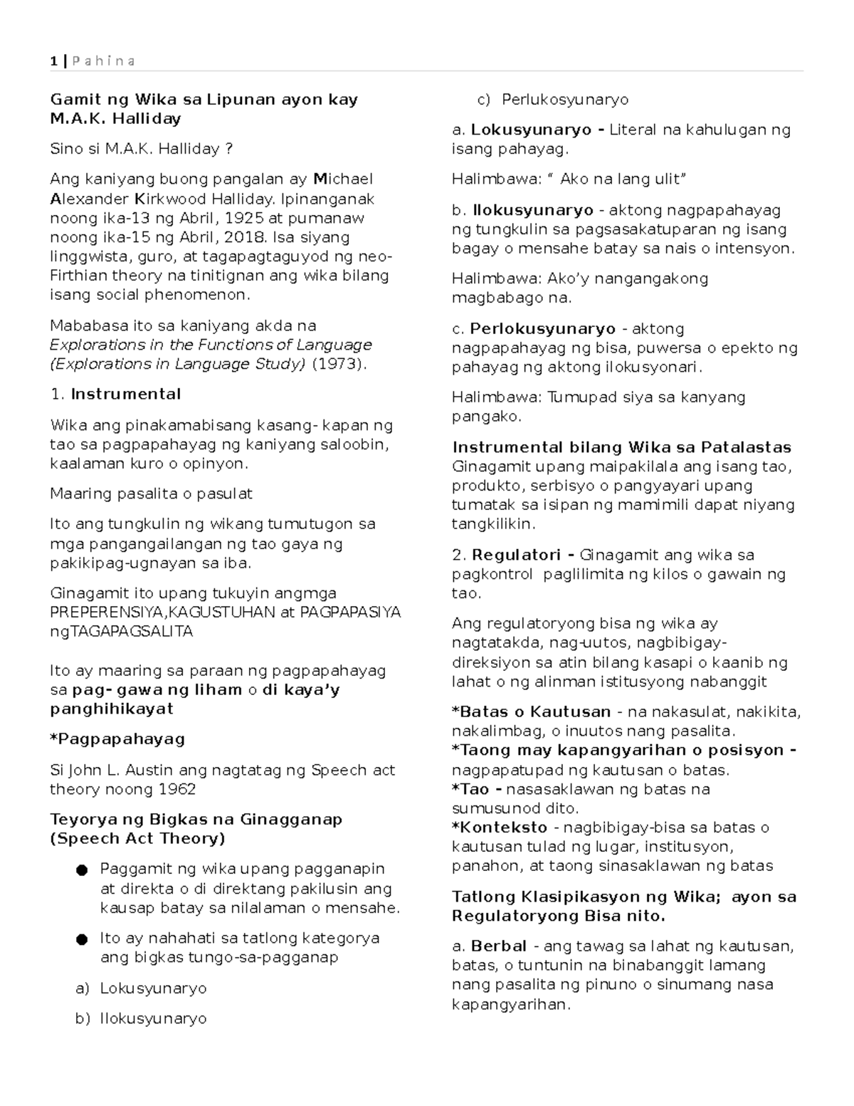 Syllabus Week 6 Grade 11 - Gamit ng Wika sa Lipunan ayon kay M.A ...