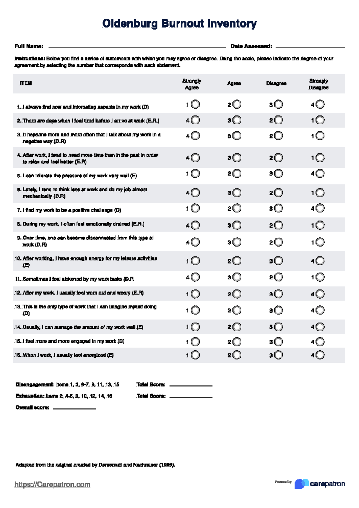 Oldenburg-burnout-inventory - Oldenburg Burnout Inventory Carepatron ...