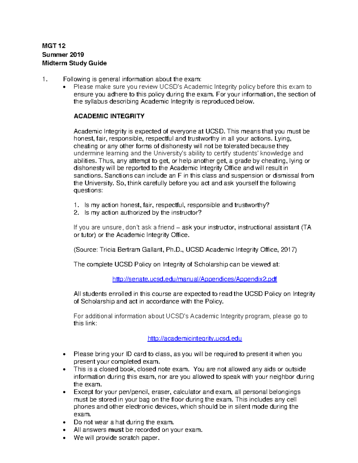 Midterm Study Guide - Warning: TT: undefined function: 32 MGT 12 Summer 2019 Midterm Study Guide ...