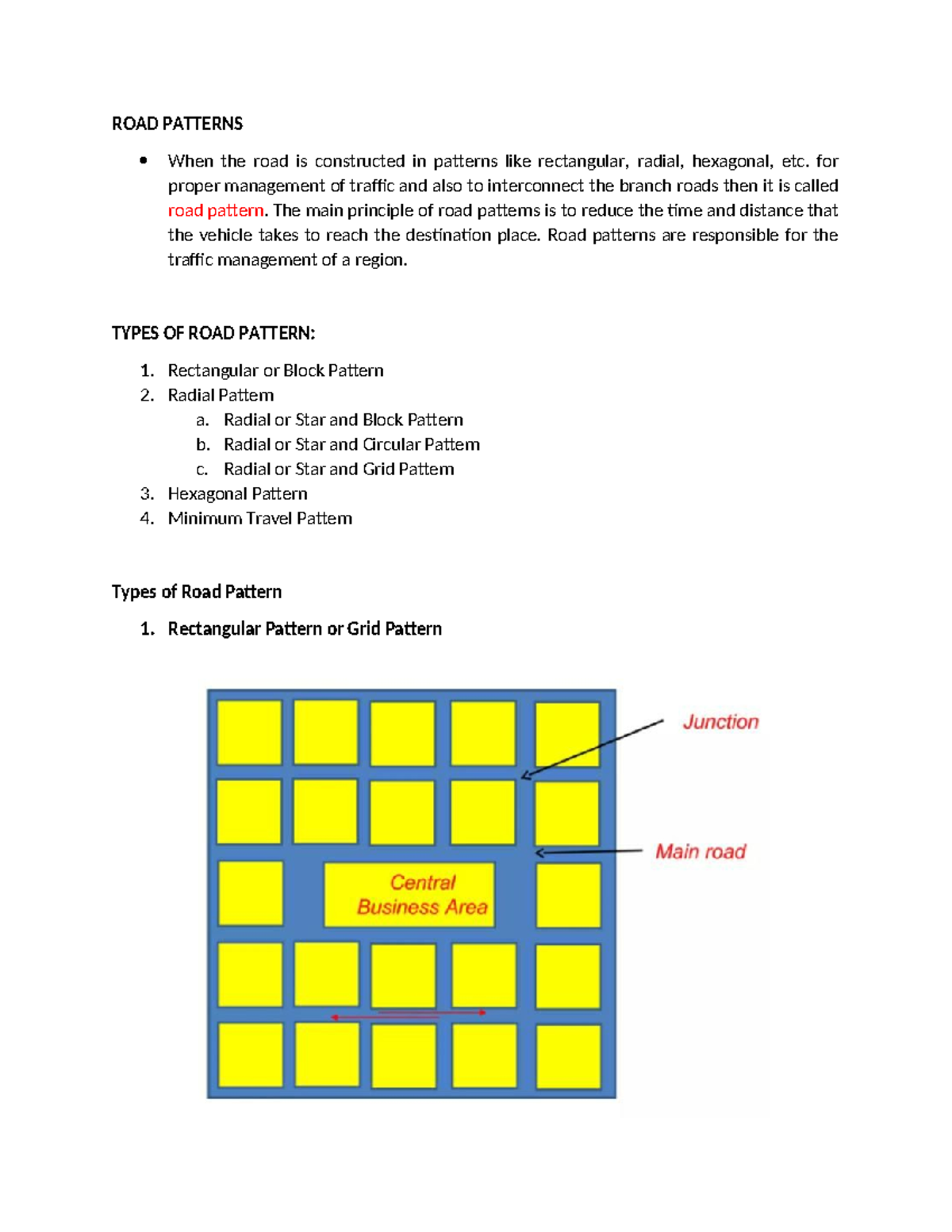 Road-pattern - CE 353 - Road patterns - ROAD PATTERNS When the road is ...