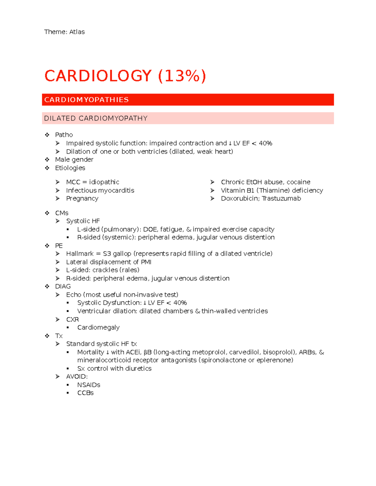 Cardiology - CARDIOLOGY (13%) CARDIOMYOPATHIES DILATED CARDIOMYOPATHY ...