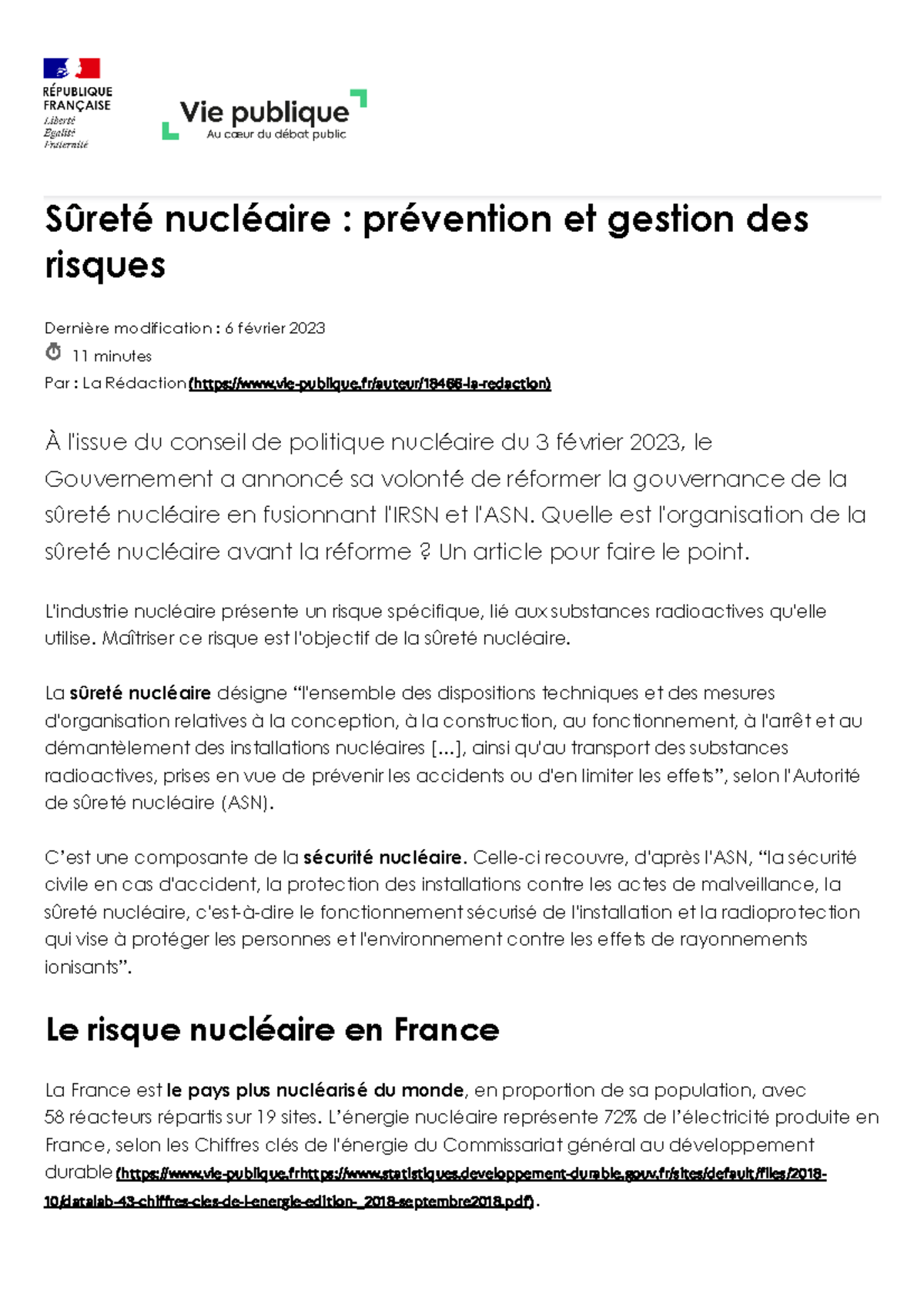 Sûreté nucléaire prévention et gestion des risques vie-publique ...