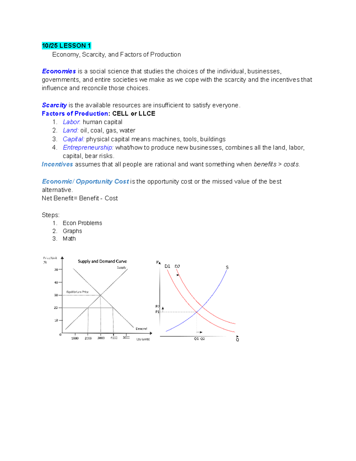 Micro Econ - 10/25 LESSON 1 Economy, Scarcity, and Factors of ...