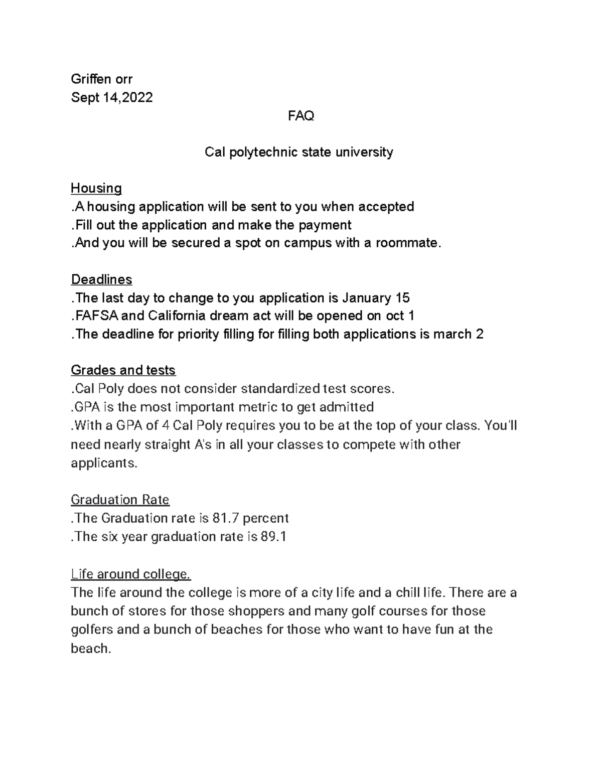 Untitled document-3 - doc - Griffen orr Sept 14,2022 FAQ Cal polytechnic state university ...