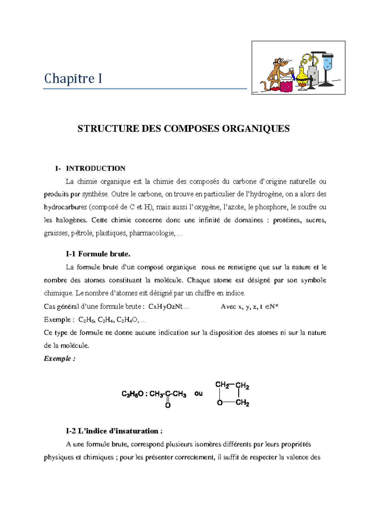 Chapitre 1 - Chapitre I STRUCTURE DES COMPOSES ORGANIQUES I ...