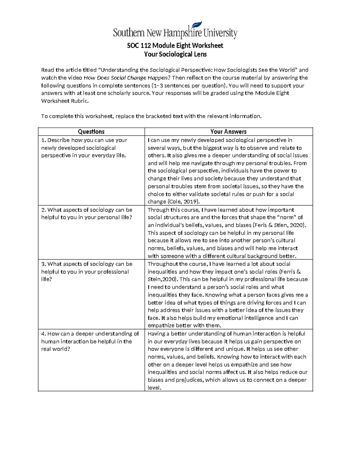 SOC 112 Module Eight Worksheet - SOC 112 Module Eight Worksheet Your ...