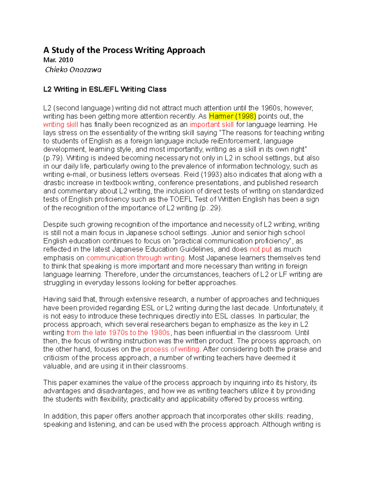 Analysis - A Study of the Process Writing Approach - A Study of the ...