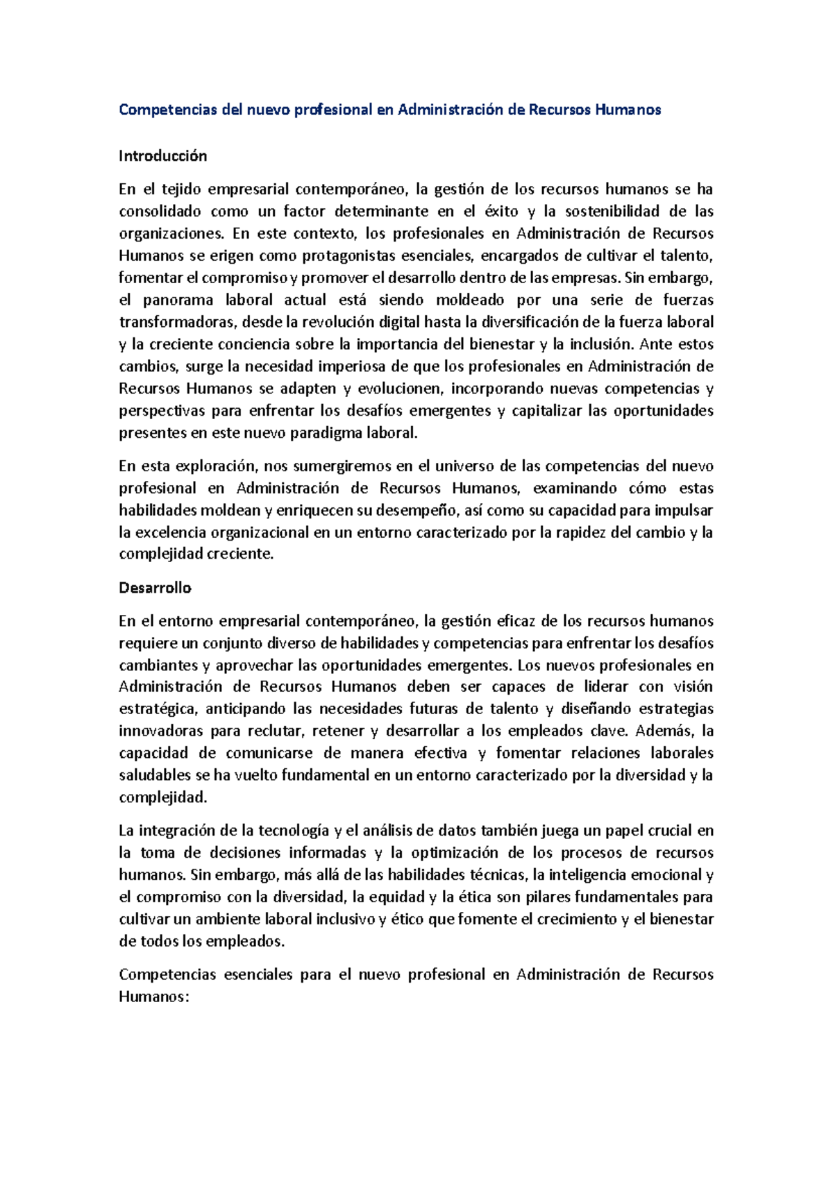 Competencias del nuevo profesional en Administración de Recursos ...