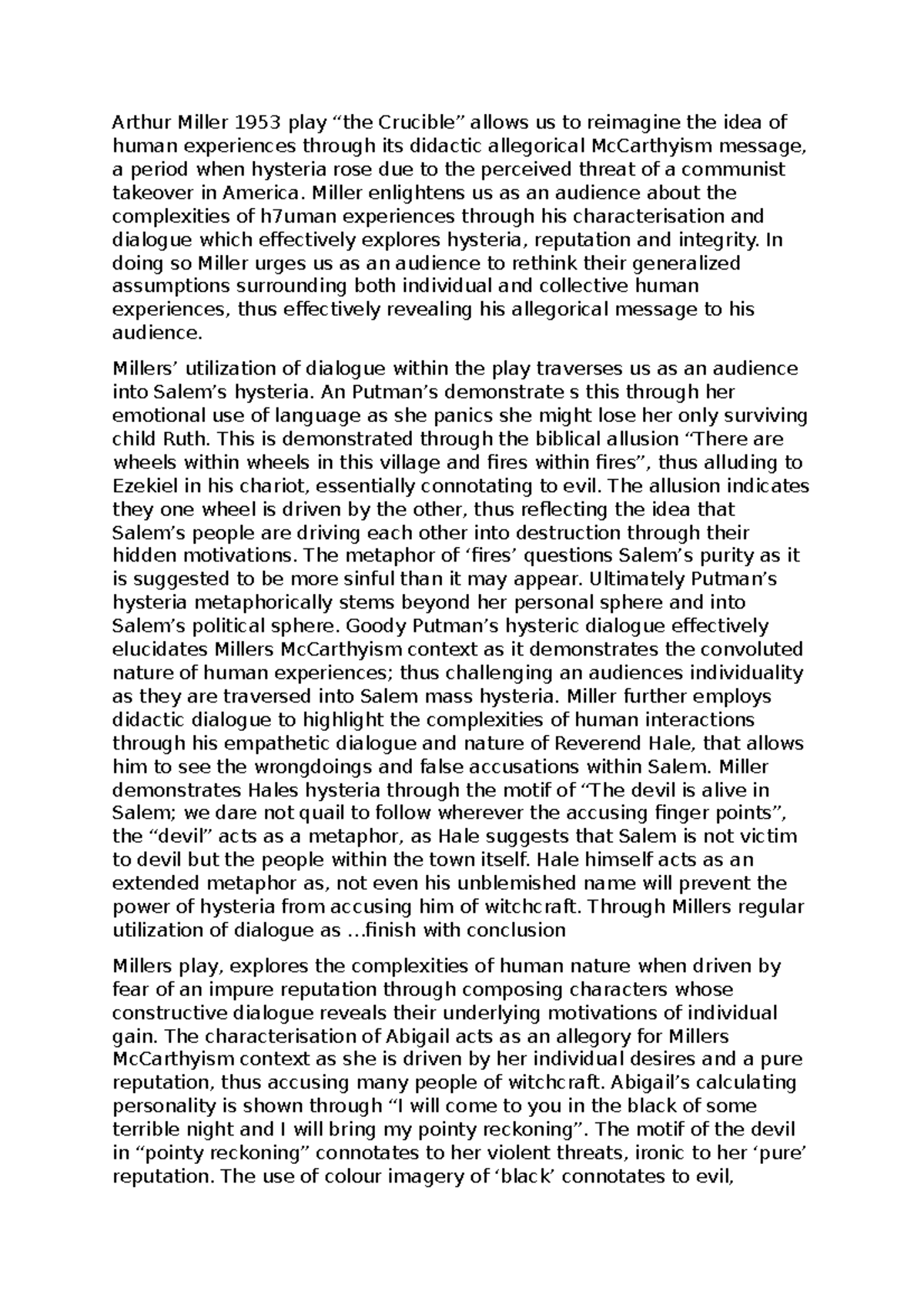 English homework the crucible. - Arthur Miller 1953 play “the Crucible ...