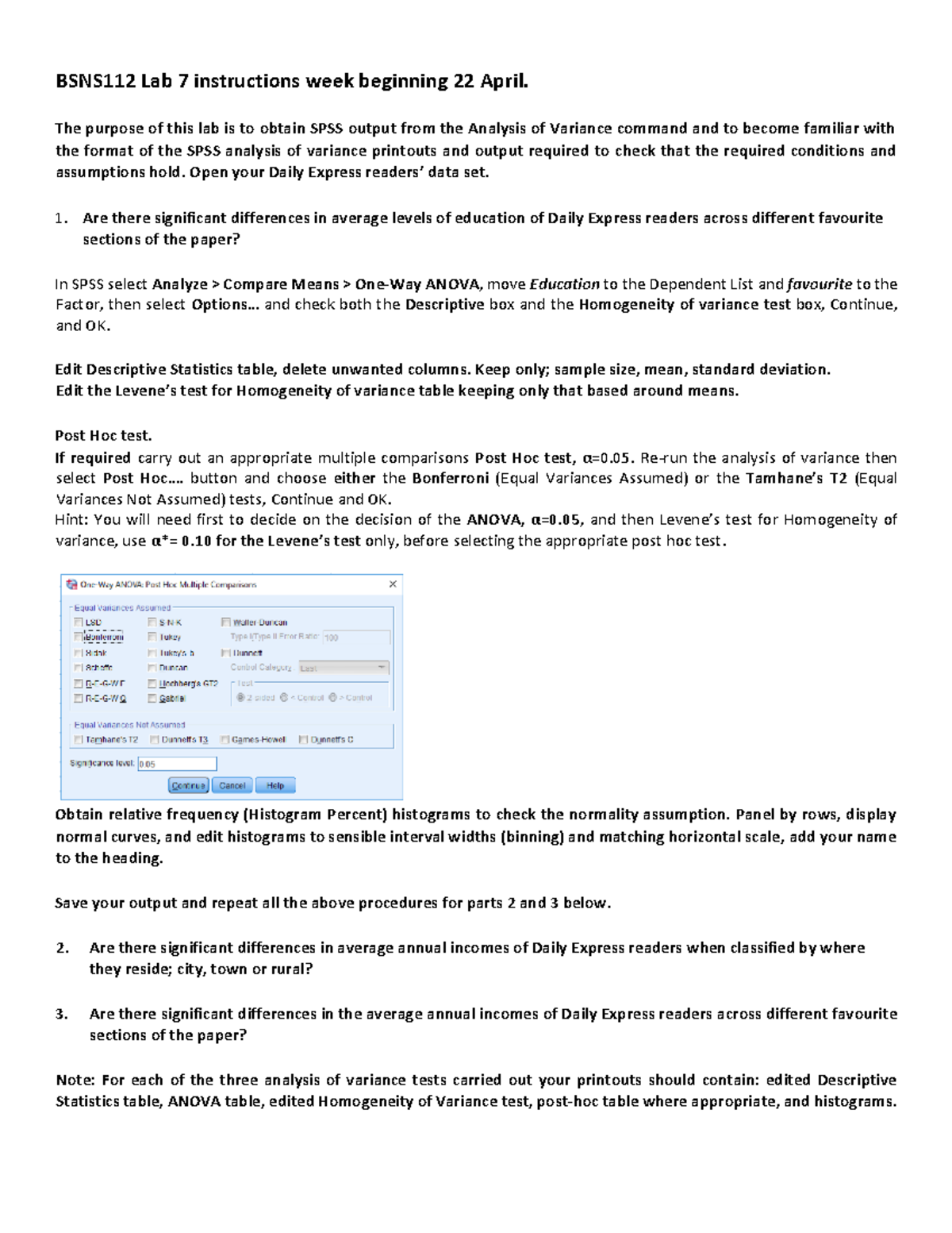 Lab 7 instructions S1 2024 - BSNS112 Lab 7 instructions week beginning 22 April. The purpose of ...