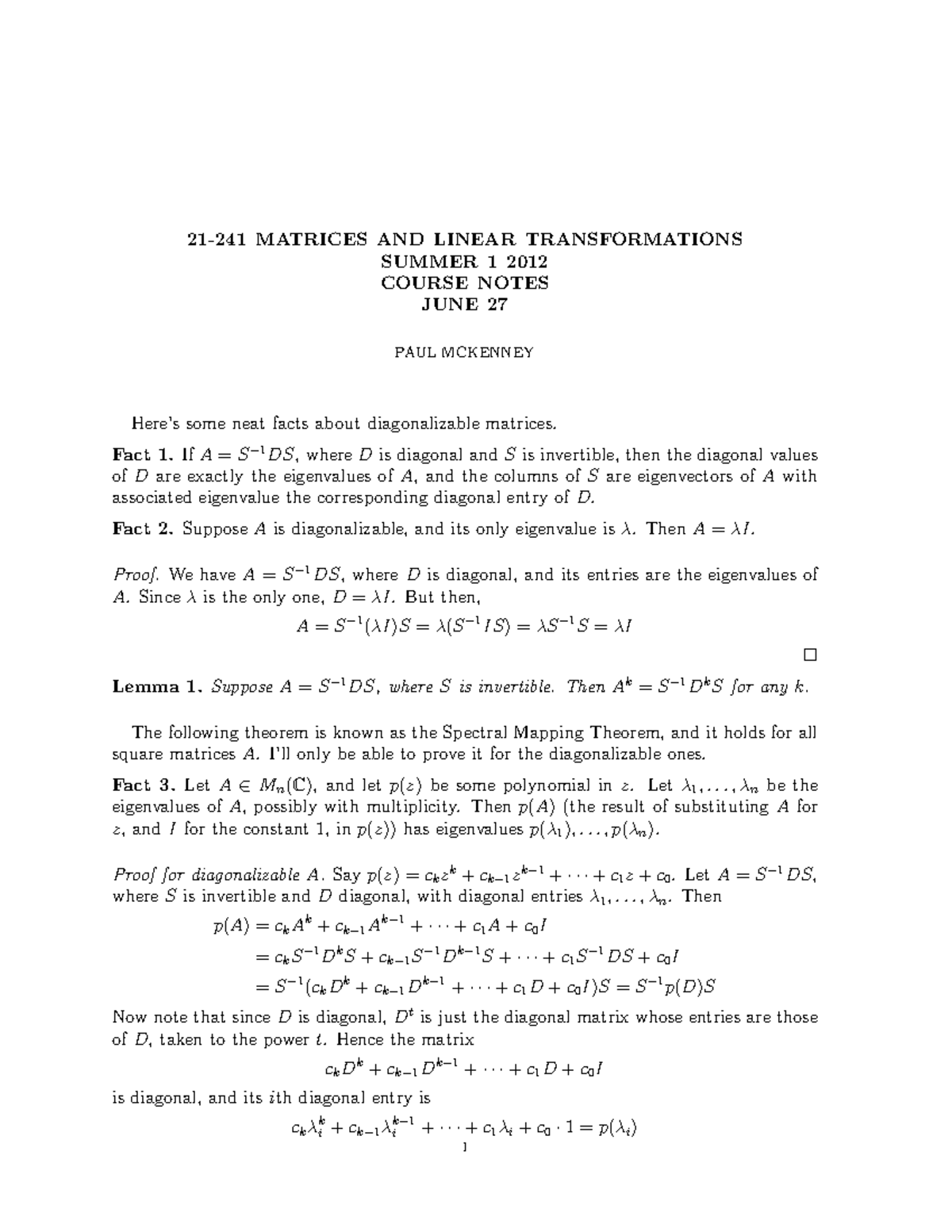 How to proof Spectral Mapping Theorem for polynomial matrices - 21-241 MATRICES AND LINEAR - Studocu
