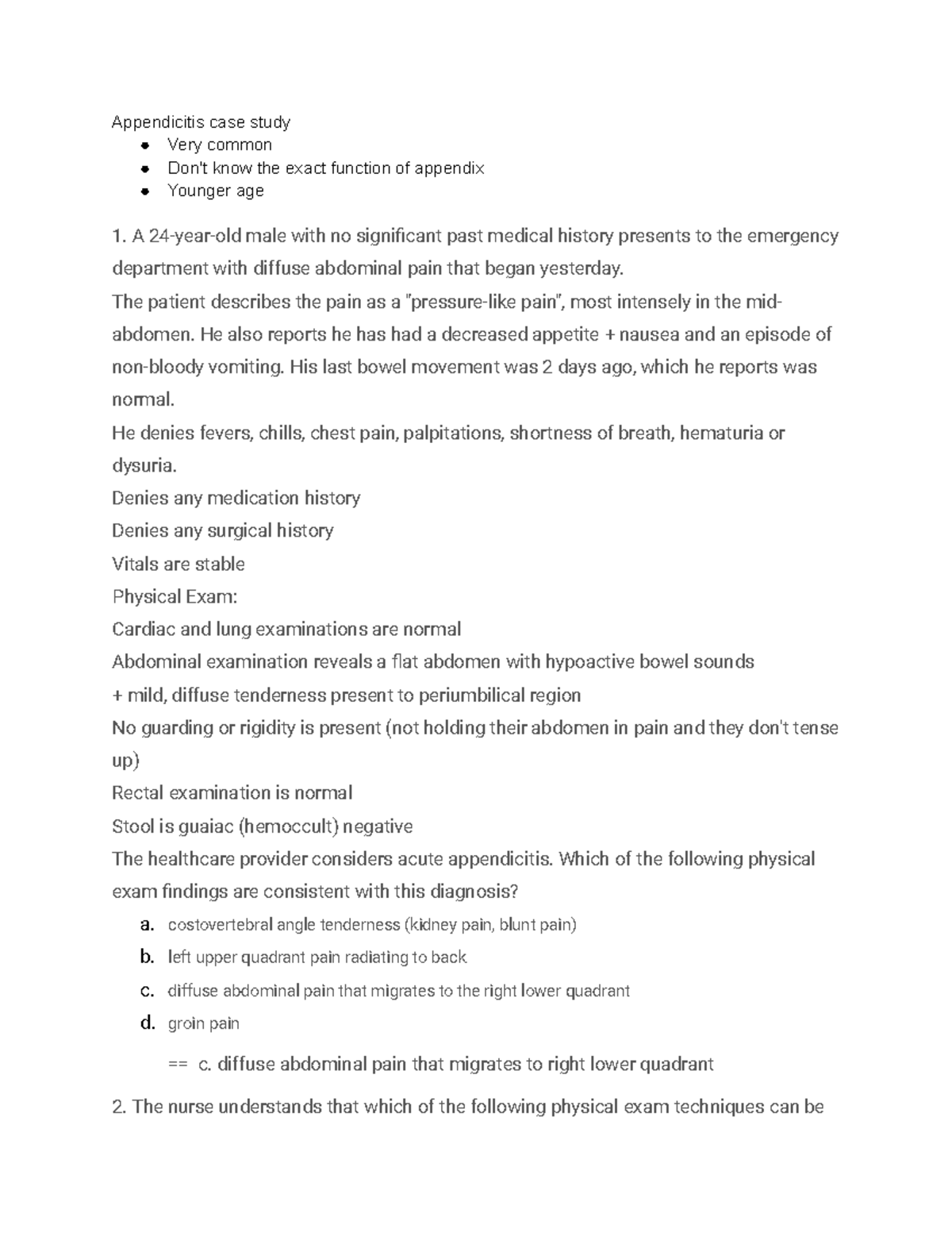 Appendicitis Case Study: Symptoms Diagnosis and Treatment - Studocu