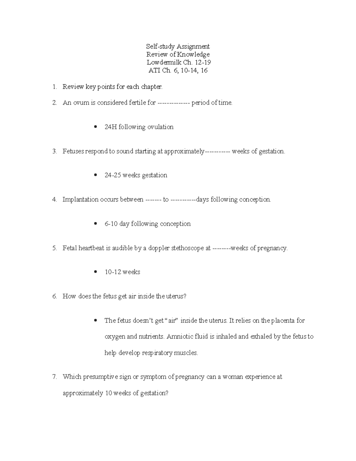 Review of knowledge week 3-4 - Self-study Assignment Review of Knowledge Lowdermilk Ch. 12- ATI ...