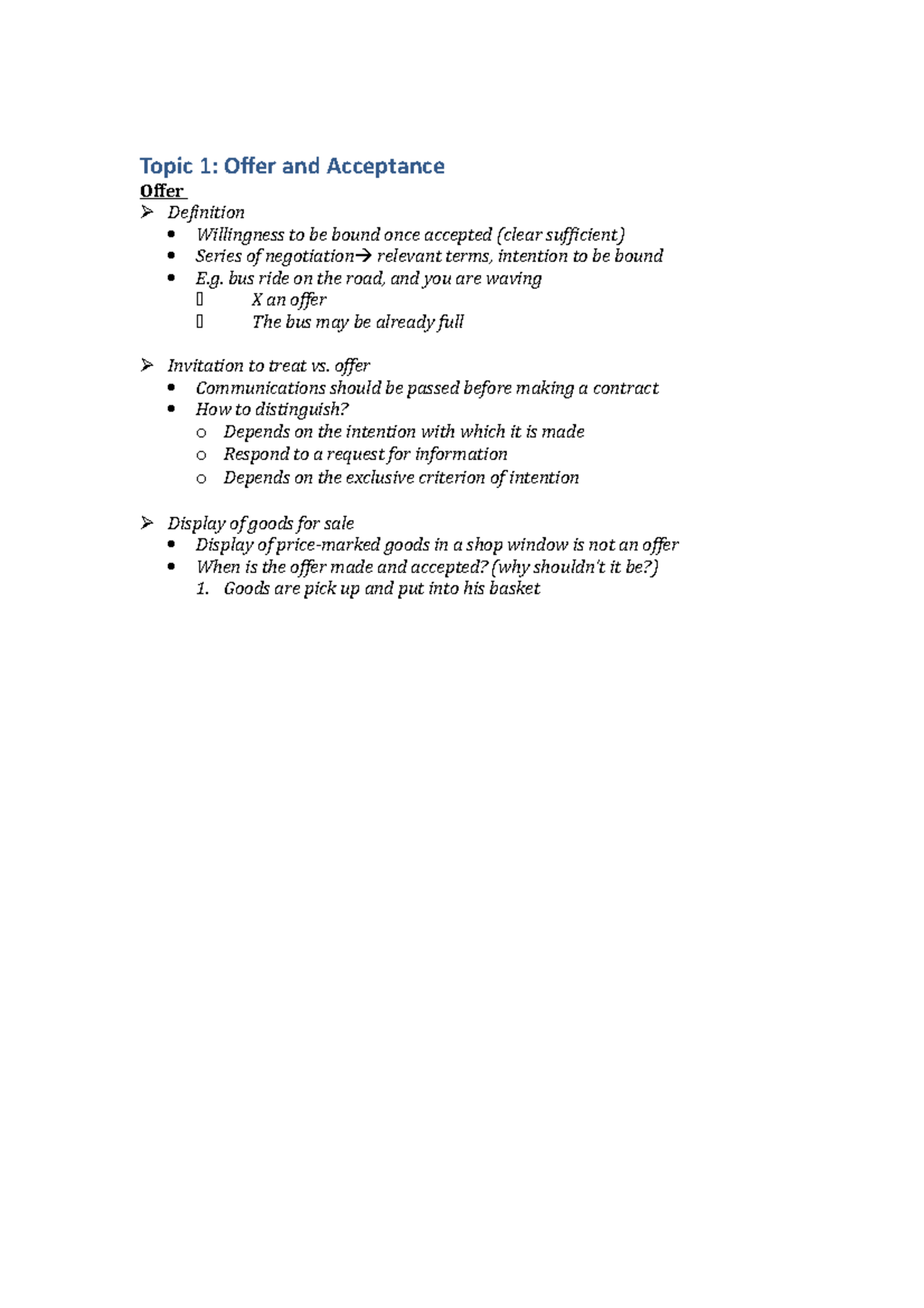 Topic 1 -Offer and Acceptance - Topic 1: Offer and Acceptance Offer ...