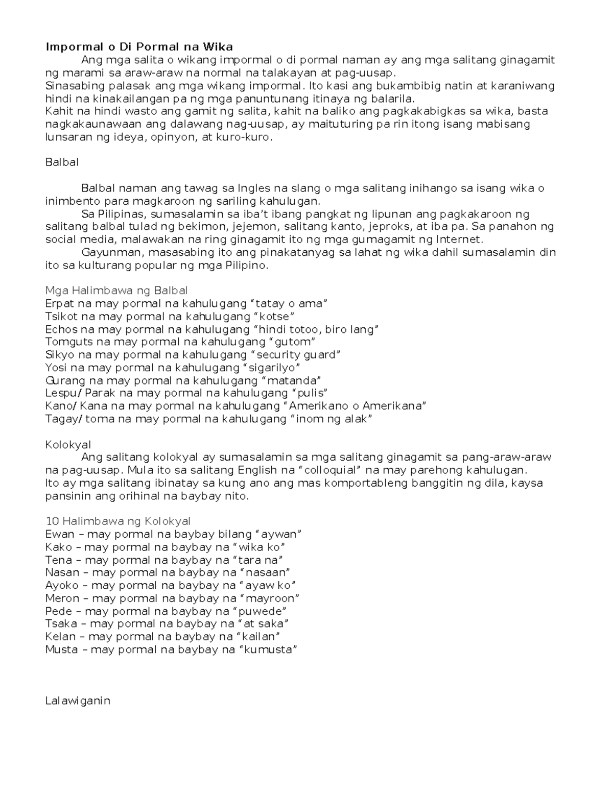 Impormal o Di Pormal na Wika - Sinasabing palasak ang mga wikang ...