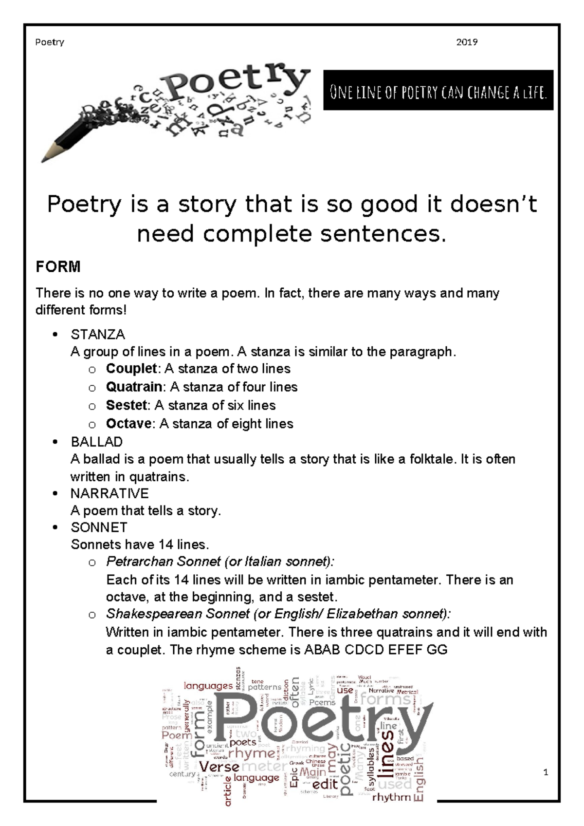 Poetry notes - Poetry 2019 Poetry is a story that is so good it doesn’t ...