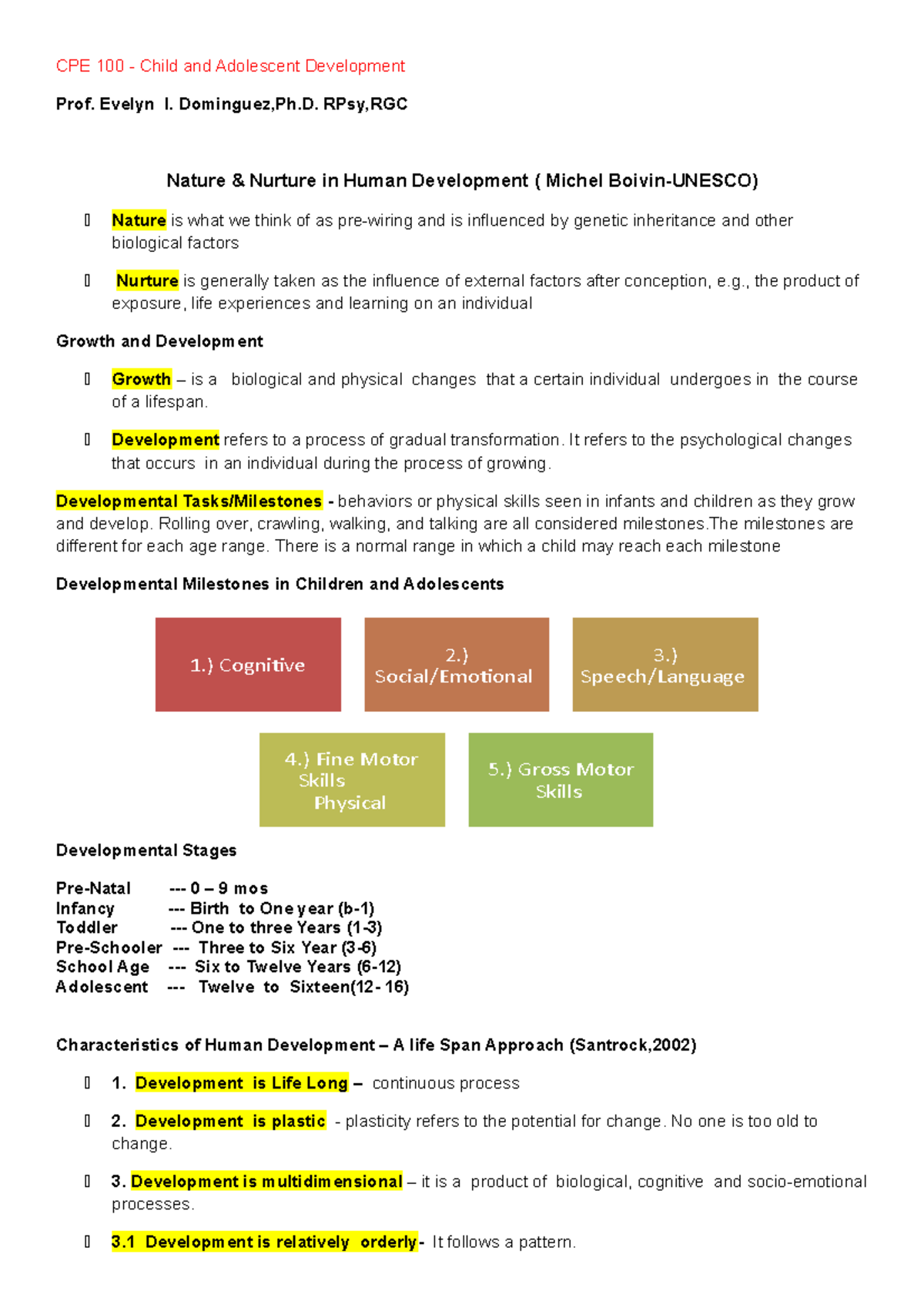 CPE 100 Notes - 1.) Cognitive 2.) Social/Emotional 3.) Speech/Language ...