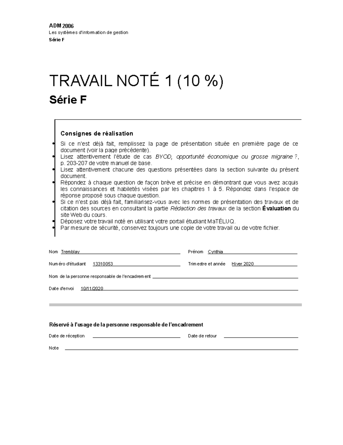 ADM2006 TN1 SERIE F - ADM 2006 Les systèmes d’information de gestion Série F TRAVAIL NOTÉ 1 (10 ...
