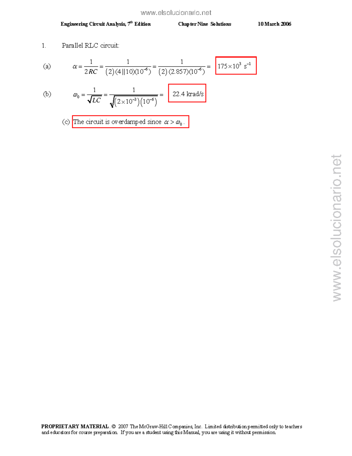 SOL 4TO - espero que te sirva - Engineering Circuit Analysis, 7th Edition Chapter Nine Solutions ...