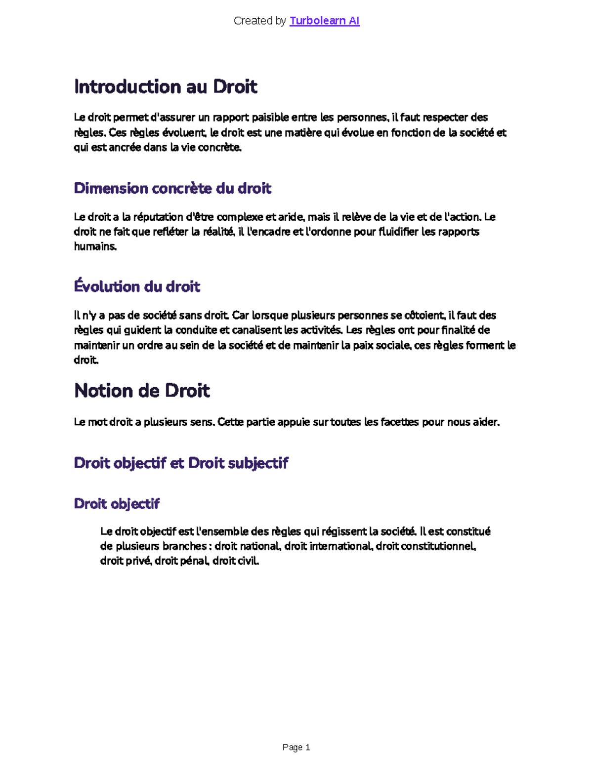 Synthèse cours d'introduction au droit S1 - Introduction au Droit Le droit permet d'assurer un ...