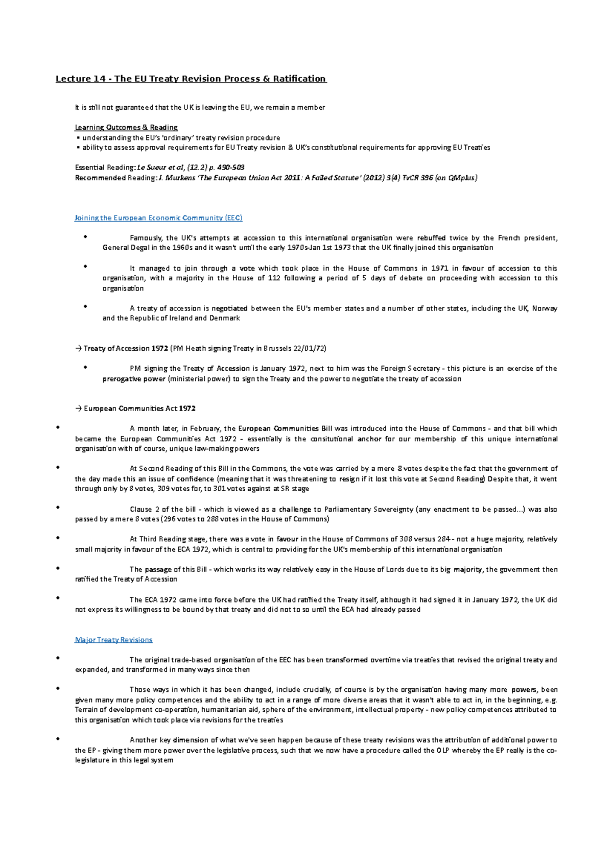 Lecture 14 - The EU Treaty Revision Process and Ratification - Lecture ...