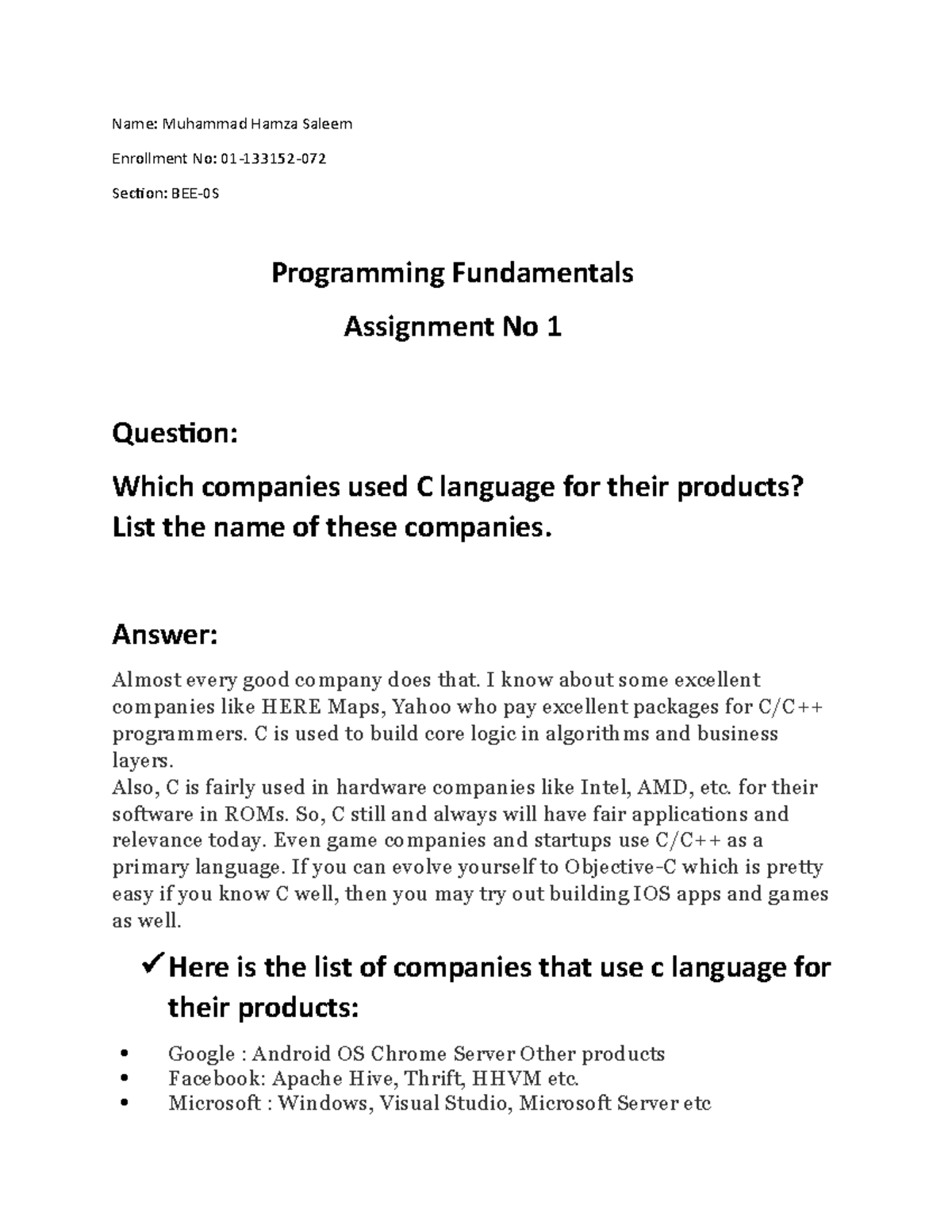 Pf assignment - Industrial Process Control - Name: Muhammad Hamza ...