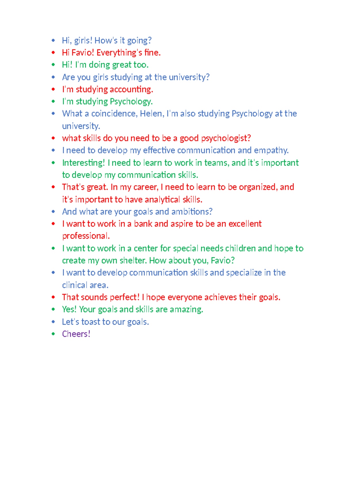 Ingles IV - assigment Semana 5 - Hi, girls! How's it going? Hi Favio ...