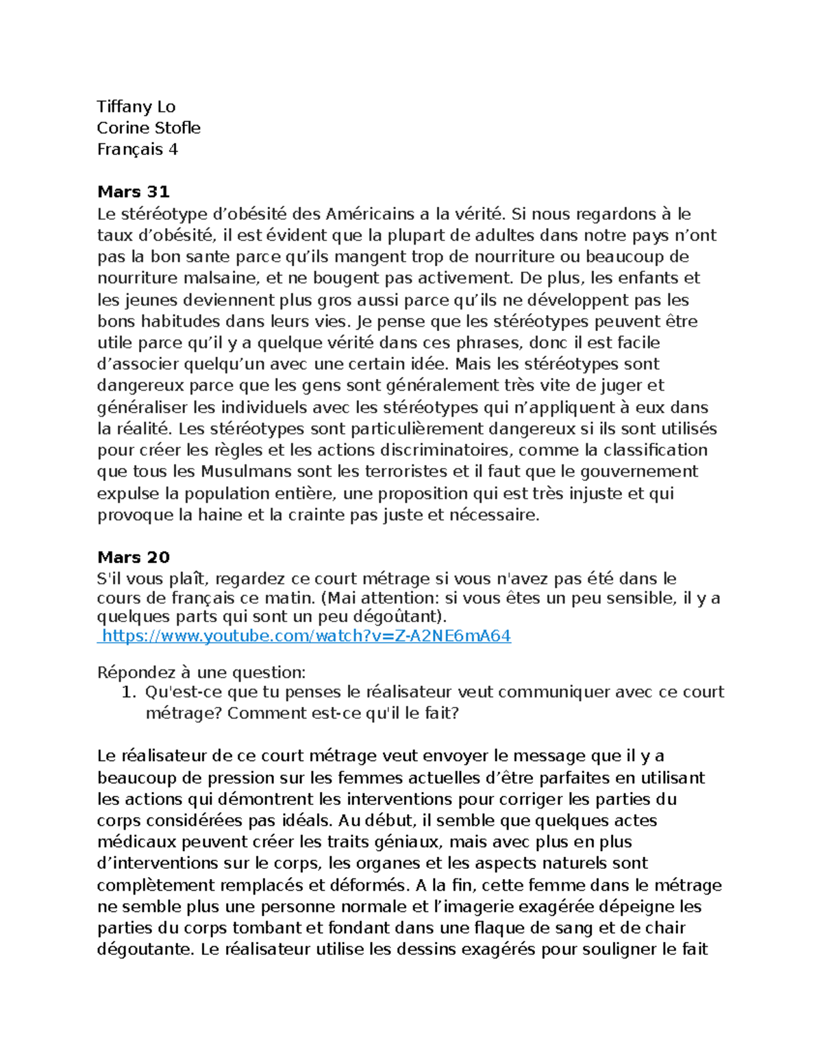 Les Journaux - Prof Vesna Rodic - Tiffany Lo Corine Stofle Français 4 ...