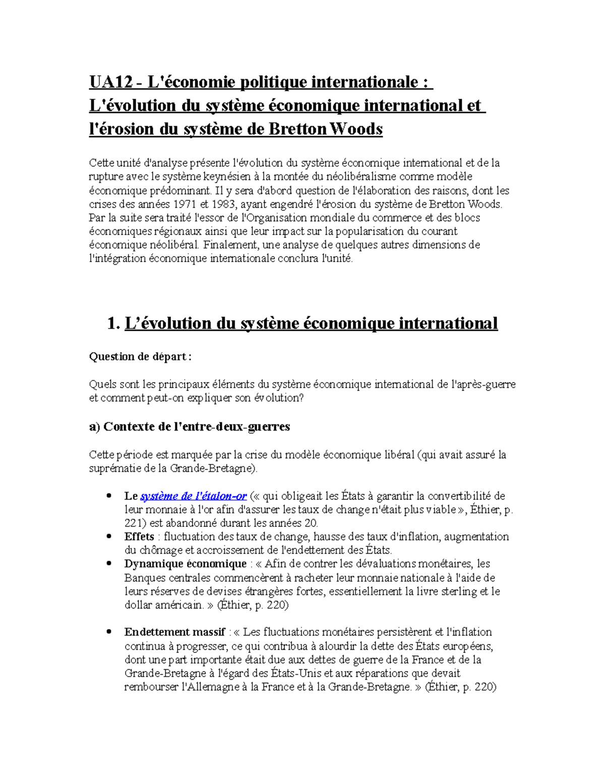 UA12 - L'économie politique internationale - L'évolution du système ...