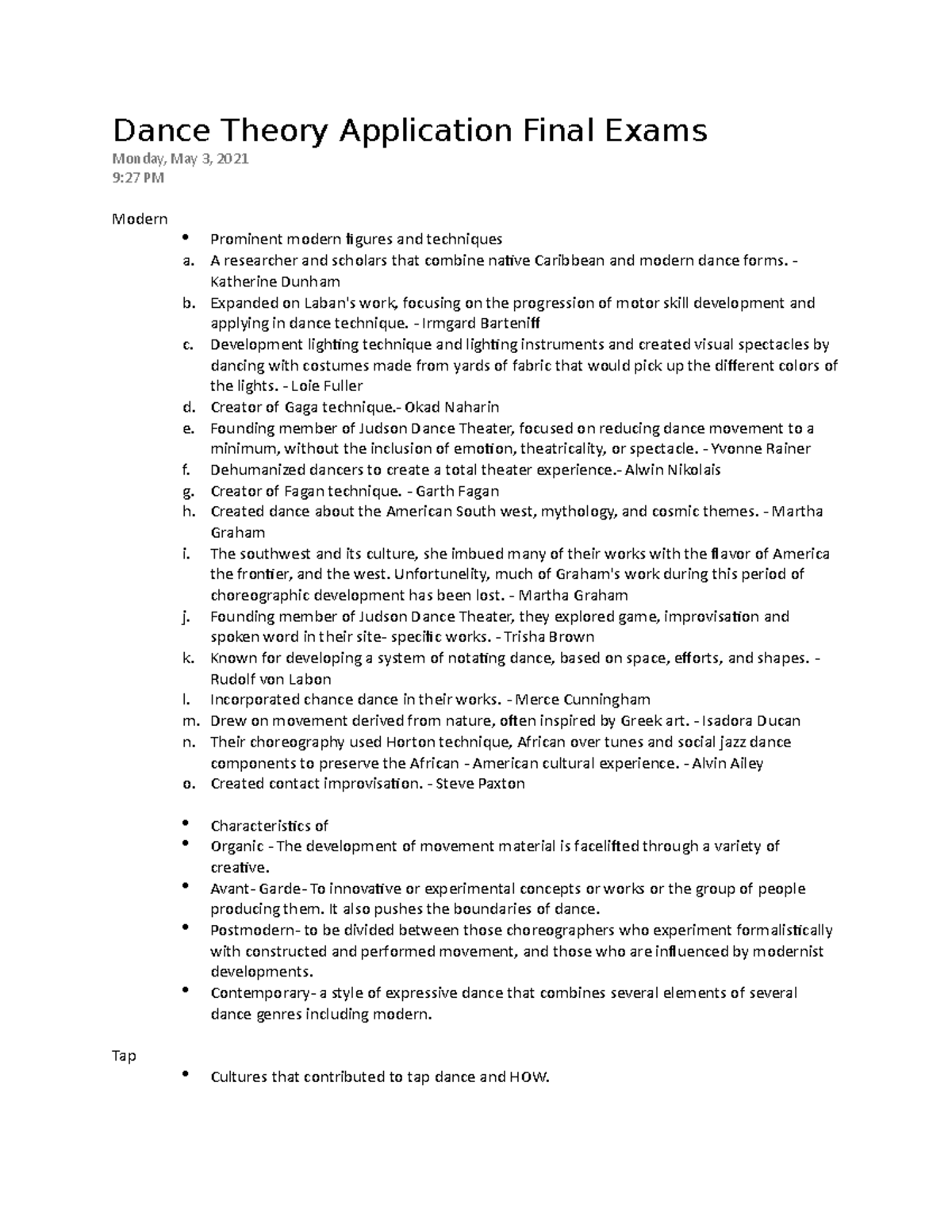 Dance Theory Application Final Exams - Dance Theory Application Final ...