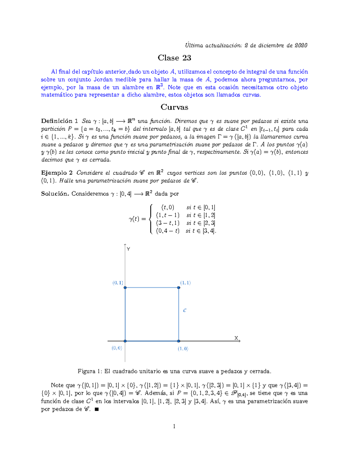 Clase 23-Curvas en el espacio de n dimensiones - Ultima on: 2 de ...