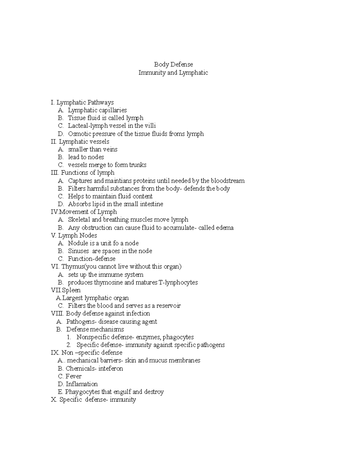 Body Defense Lecture Notes for Human Biology - Body Defense Immunity ...