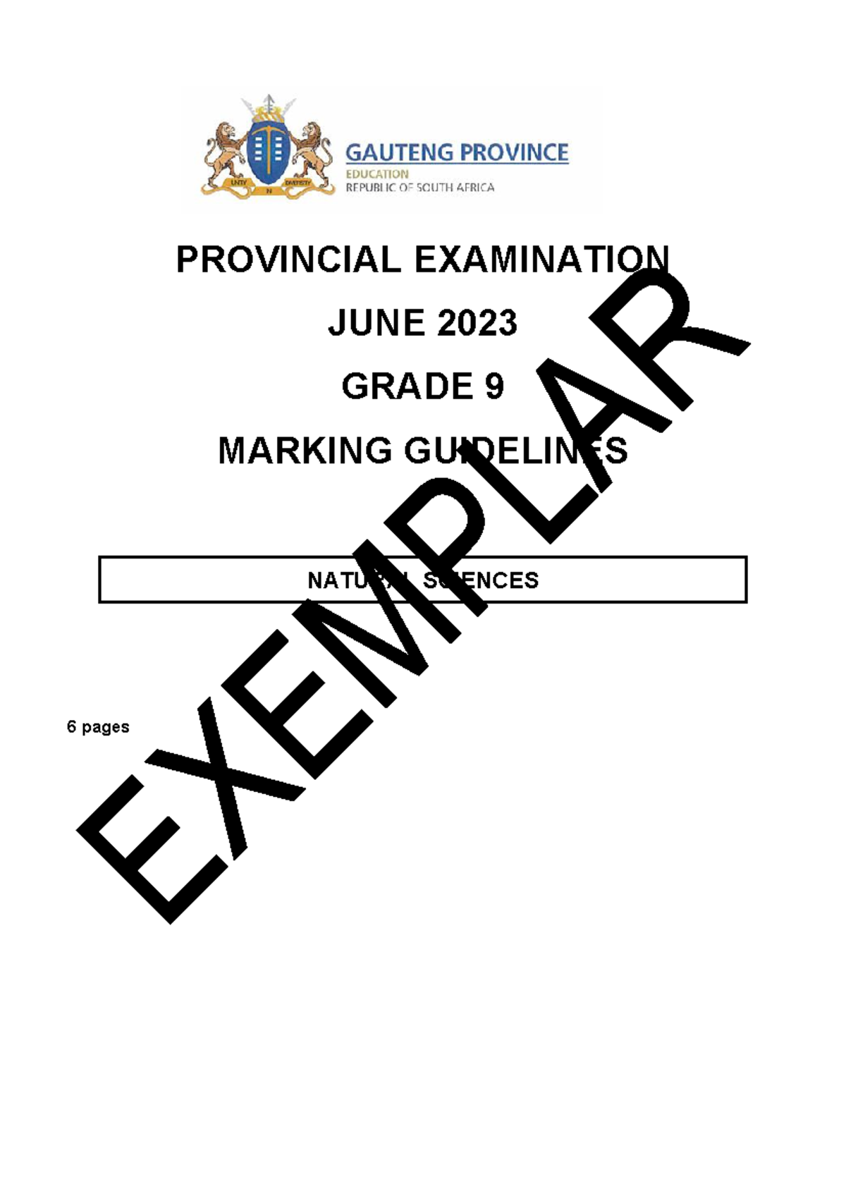 Grade 9 Provincial Examination Natural Sciences (English) June 2023 ...