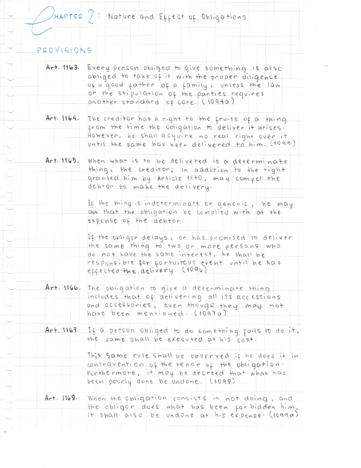 Law on Obligations and Contracts Articles 1163 - 1168 - Oblicon - Studocu