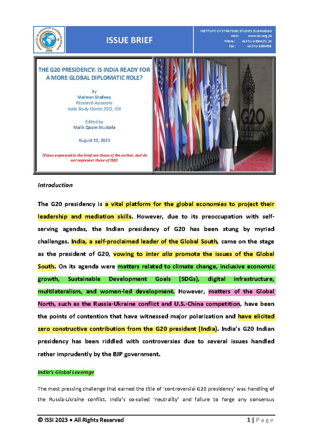 G 20 New Delhi Summit - CSS Material - THE G20 PRESIDENCY: IS INDIA ...