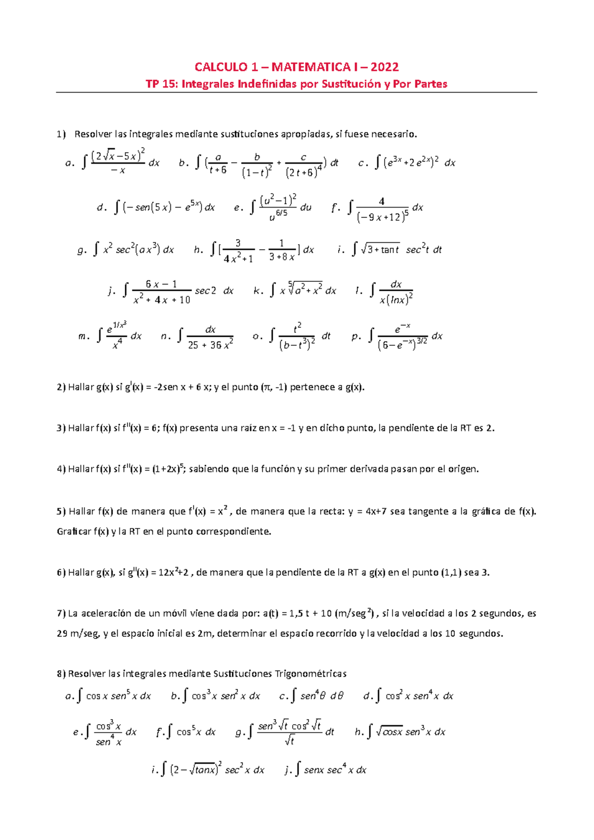 TP 15 - Int Indef - TP15 - CALCULO 1 – MATEMATICA I – 2022 TP 15 ...