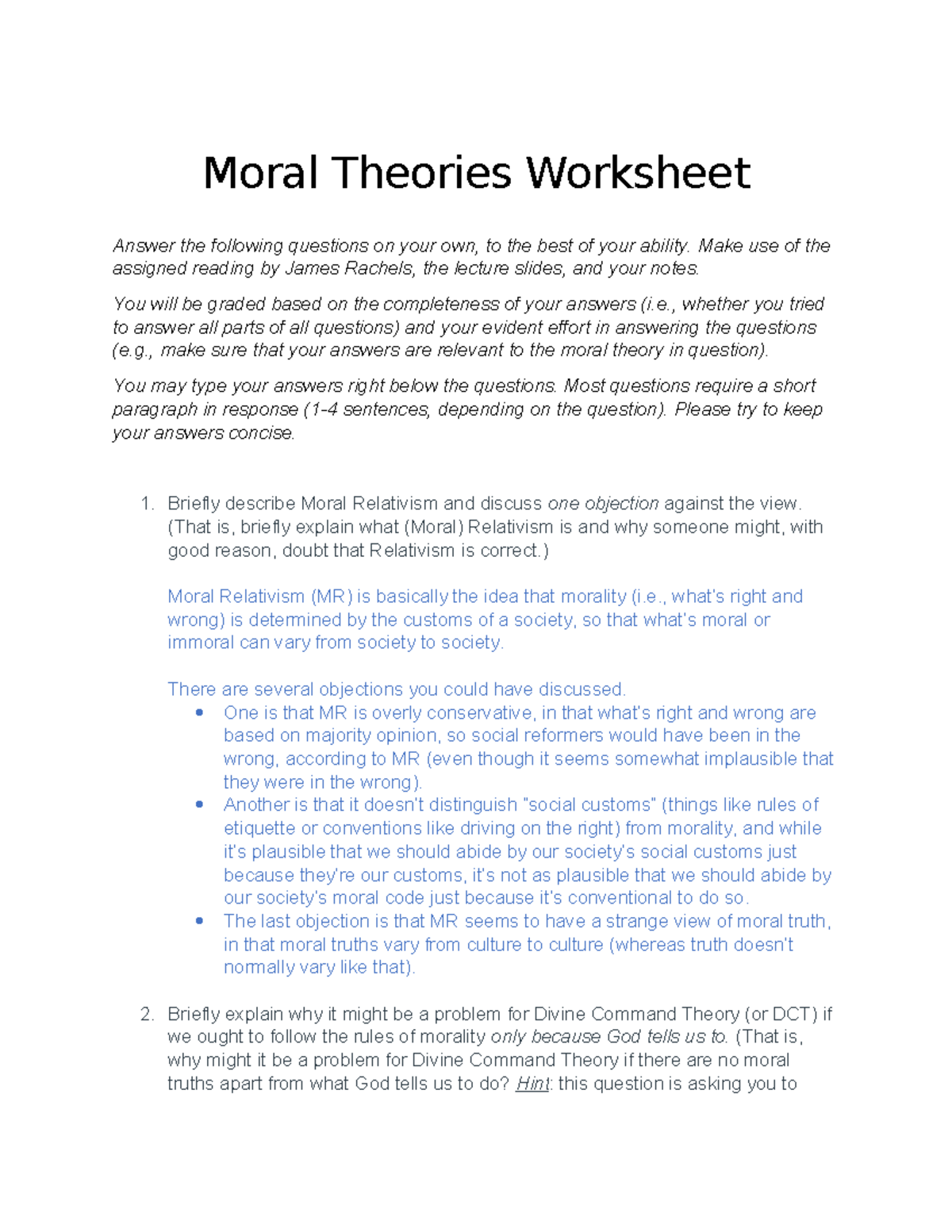 Moral Theories Worksheet answers - Tagged - Moral Theories Worksheet ...