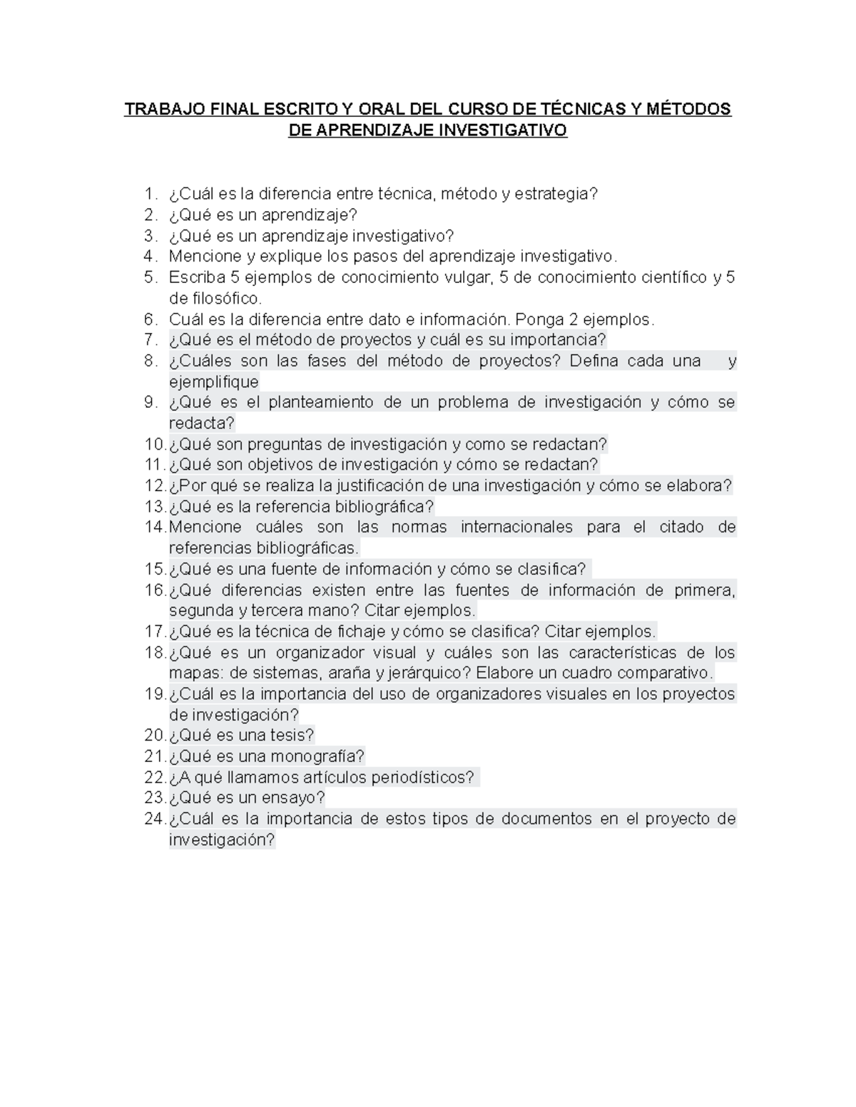 Trabajo final de tecnicas y metodos de aprendizaje investigativo - TRABAJO FINAL ESCRITO Y ORAL ...