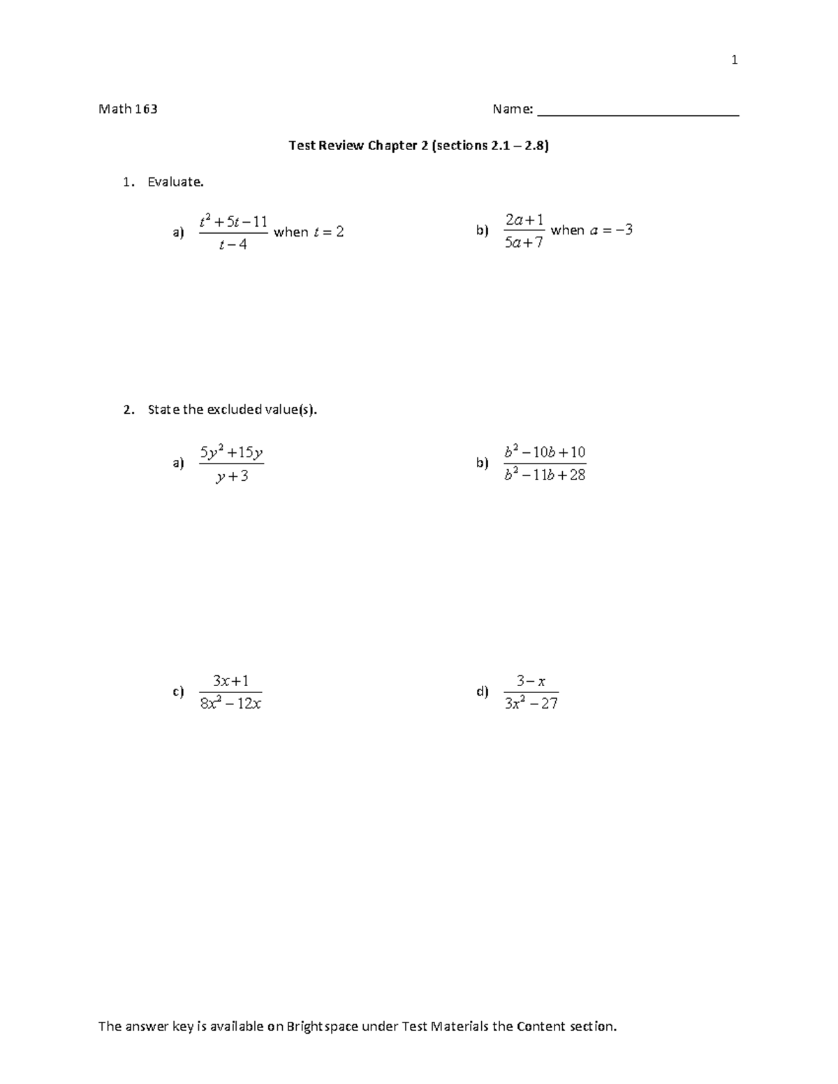 083 Test Review Chapter 2 - Math 163 Name ...