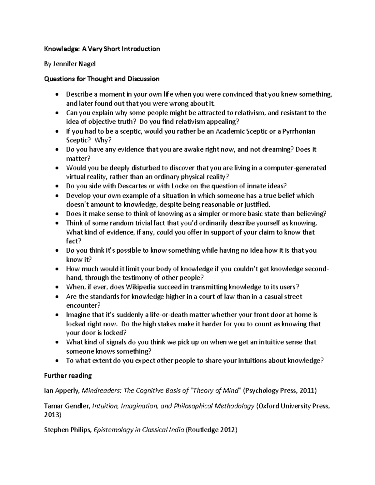 Knowledge VSI Reading Guide - Knowledge: A Very Short Introduction By ...