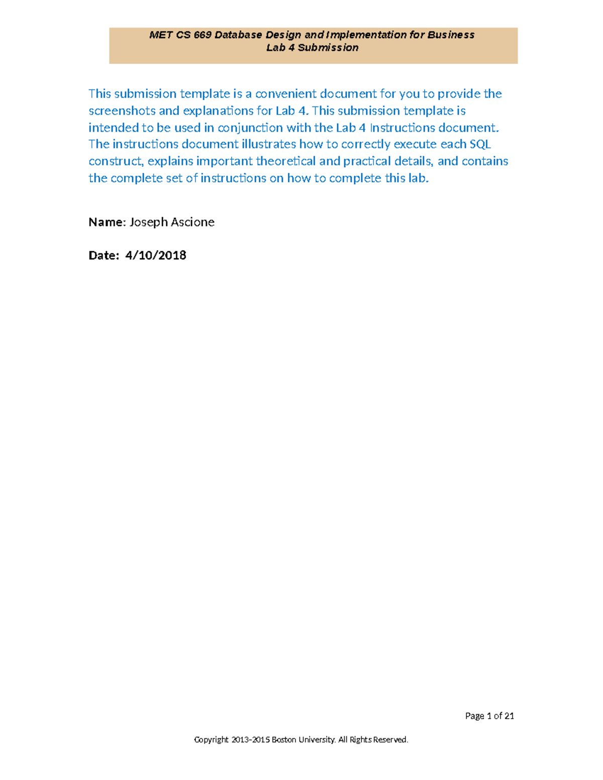 Cs669 Lab4 Solution Lab Work Met Cs 669 Database Design And Implementation For Business Lab 