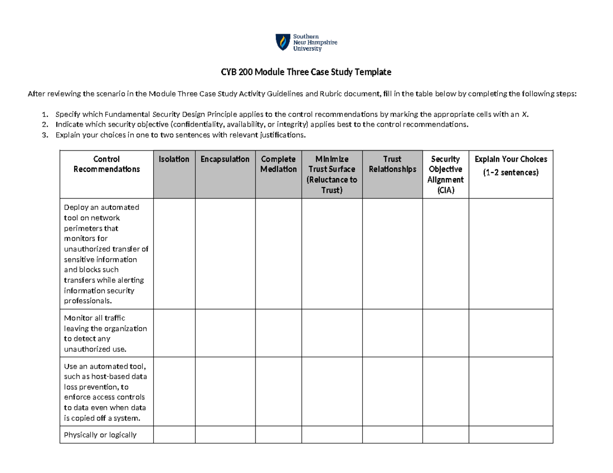 CYB 200 Module Three Case Study Template - CYB 200 Module Three Case ...